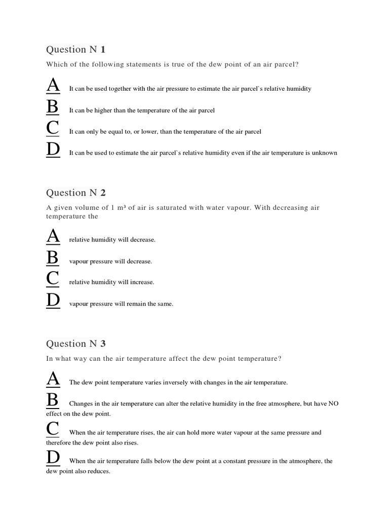 050 - Meteorology - Questions | PDF | Humidity | Water Vapor