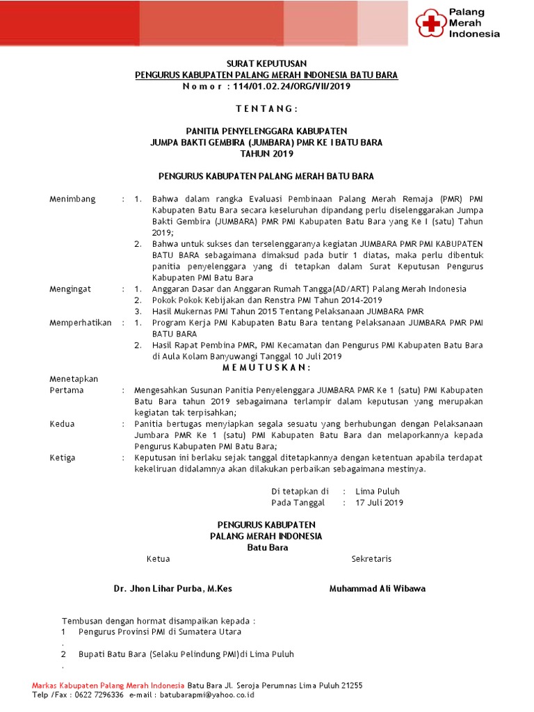 SK Panitia Jumbara PMR PMI Batu Bara | PDF