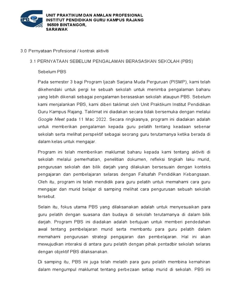 Kandungan Portfolio PBS 1 | PDF