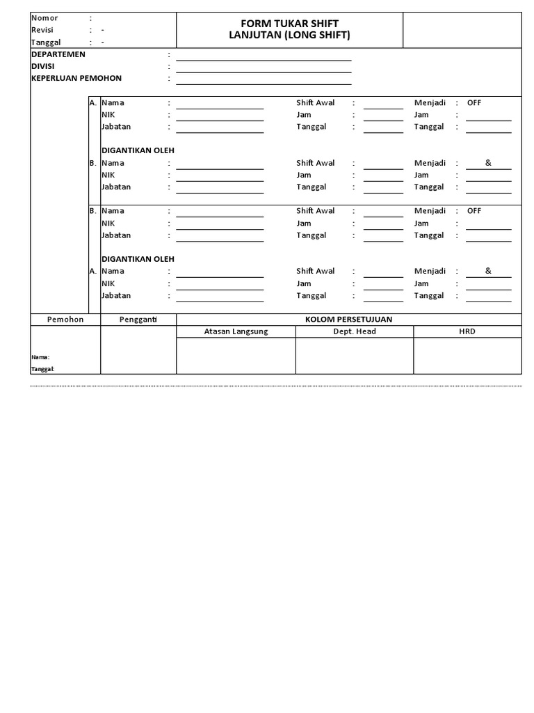 Formulir Pertukaran Shift Kerja | PDF