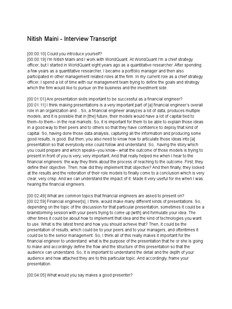 Nitish Maini Interview Transcript | PDF | Cognition | Cognitive Science