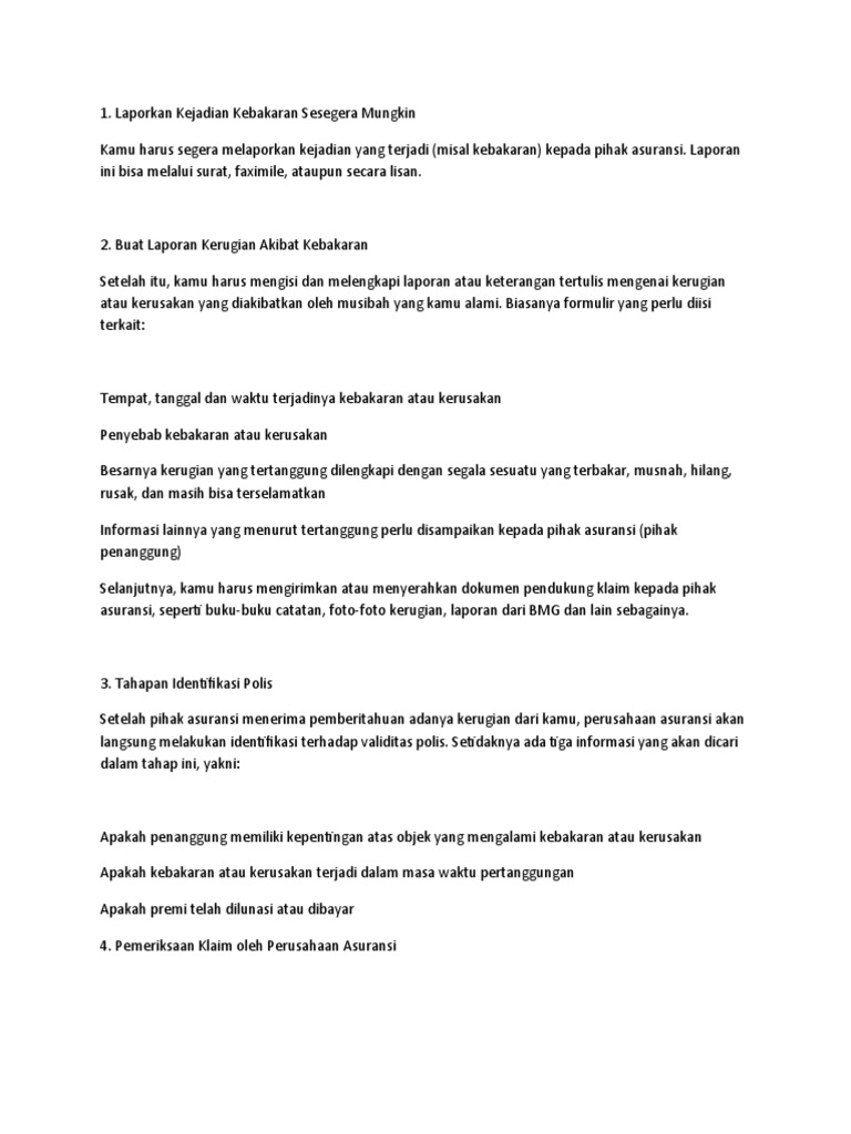 Proses Klaim Asuransi Kebakaran Lengkap | PDF