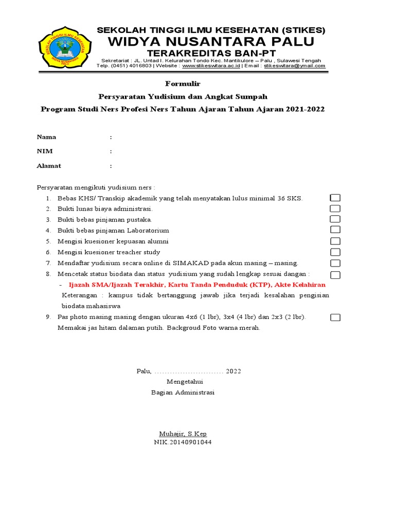 Persyaratan Yudisium Ners STIKES Palu | PDF