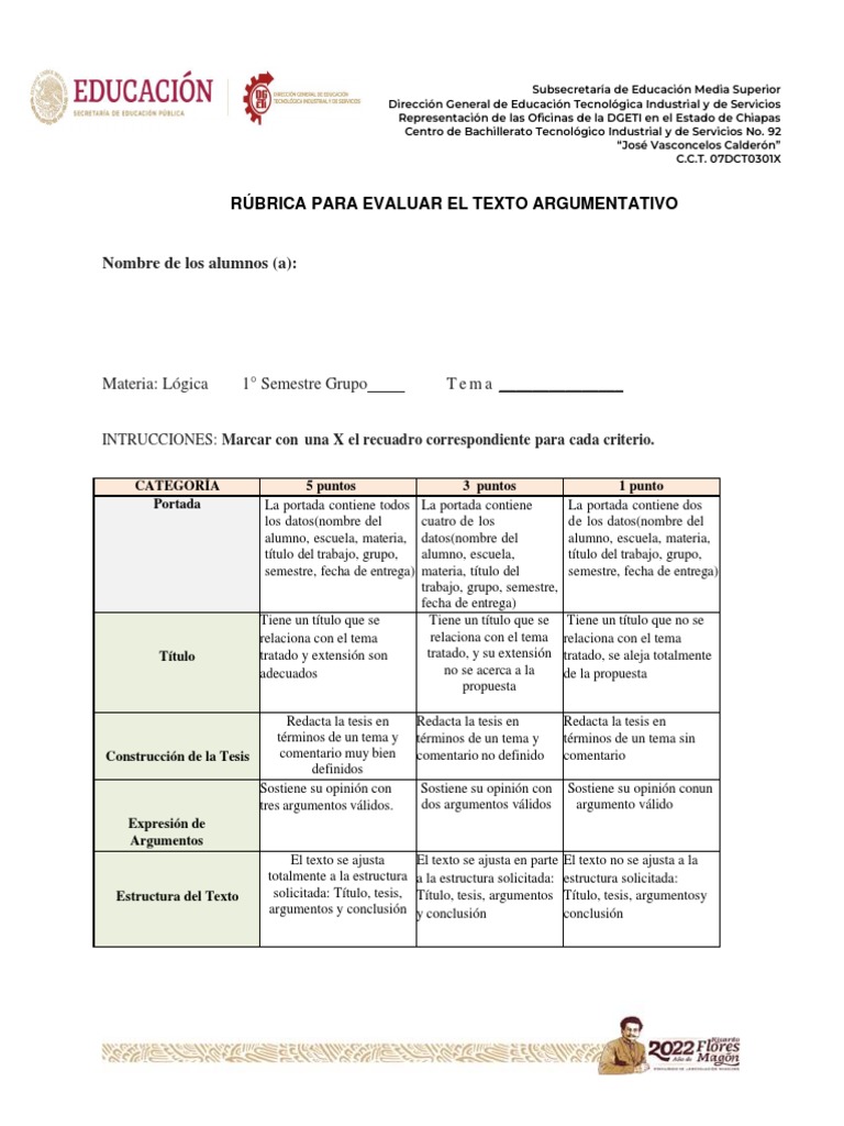 Rúbrica para Evaluar Textos Argumentativos | PDF