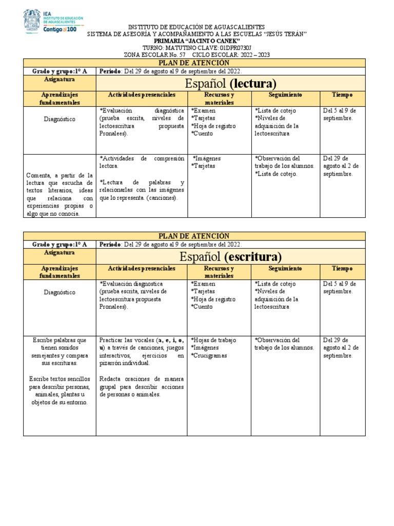 Plan Emergente 2022-2023 | PDF | Escritura | Evaluación