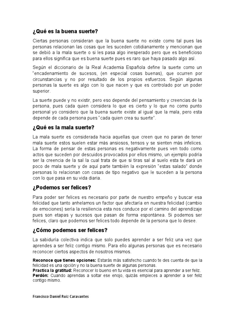 Qué Es La Buena Suerte | PDF | Felicidad | Suerte