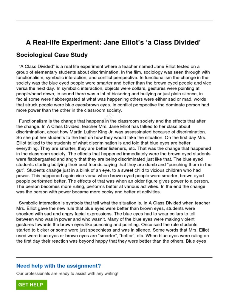 Jane Elliot's A Class Divided Experiment | PDF | Psychological Concepts