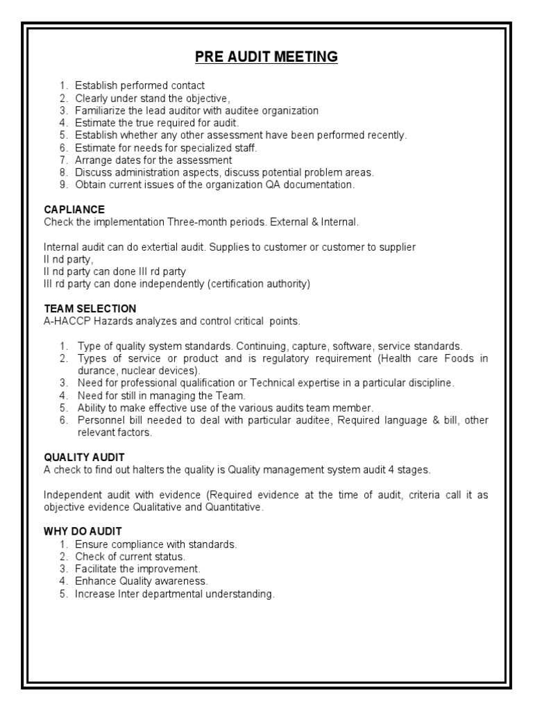 Pre-Audit Meeting Guidelines | PDF | Audit | Iso 9000