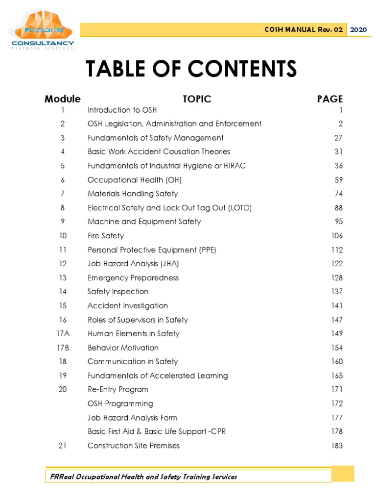 1.table of Contents-COSH Manual | PDF | Occupational Safety And Health ...