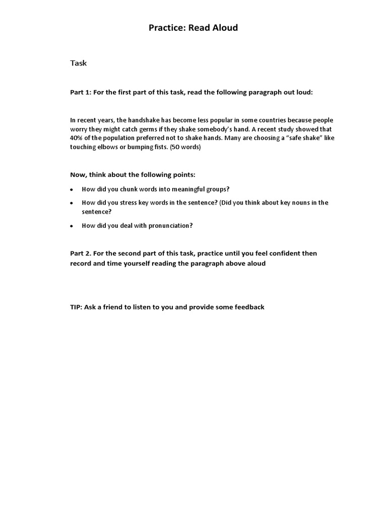 Read Aloud - Time To Practice | PDF