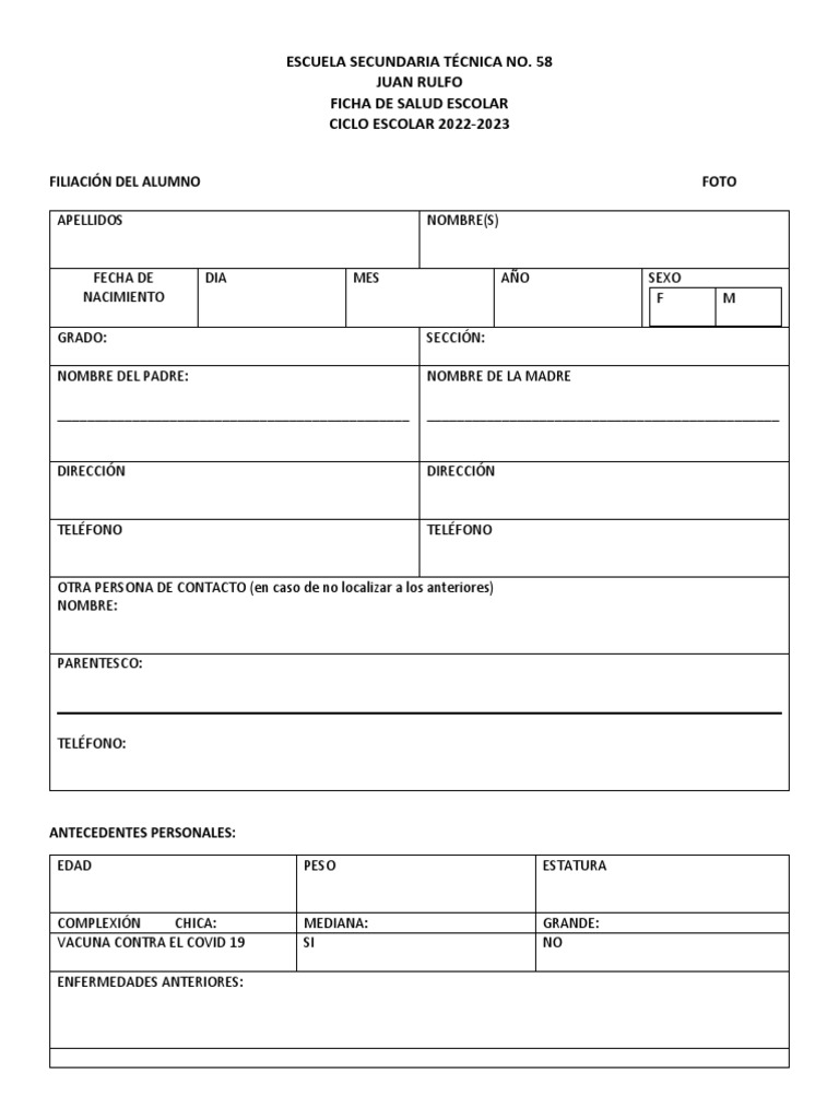 Ficha de Salud Escolar Est58 | PDF | Asma | Enfermedades y trastornos