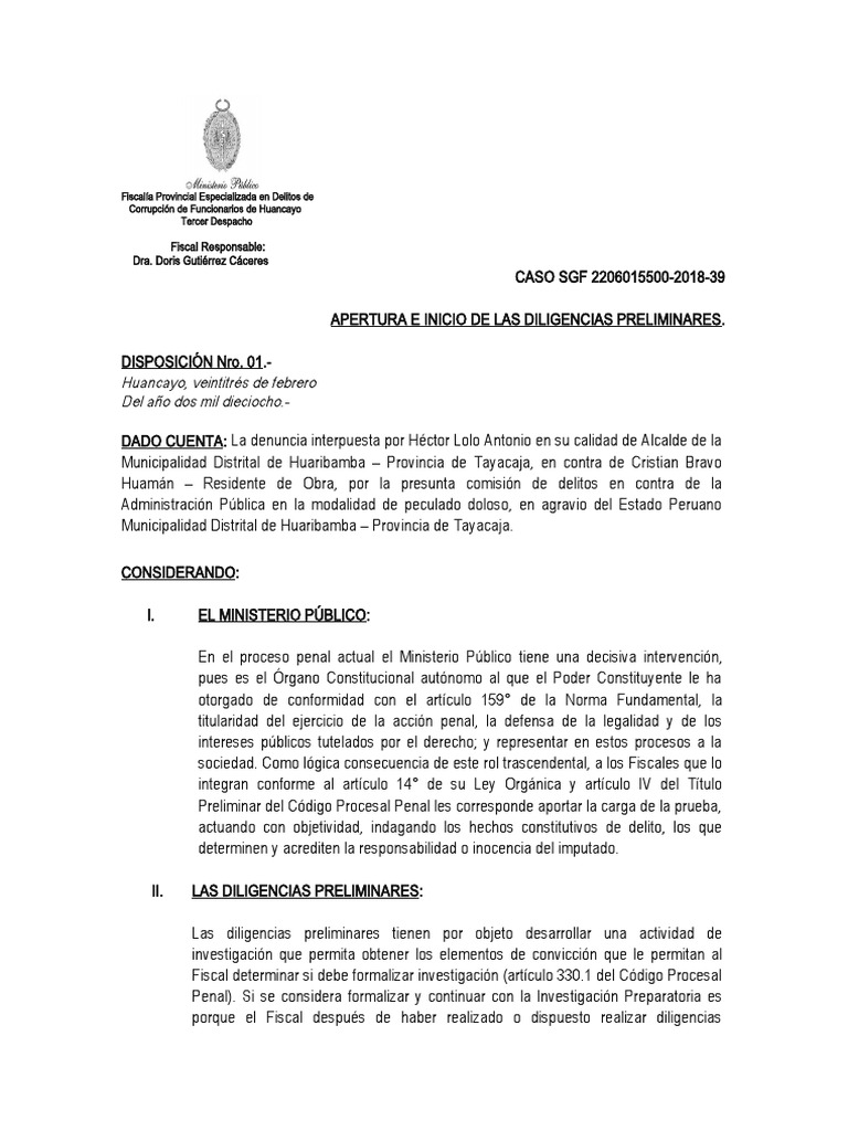 Apertura de Investigación Preliminar | PDF | Fiscal | Justicia