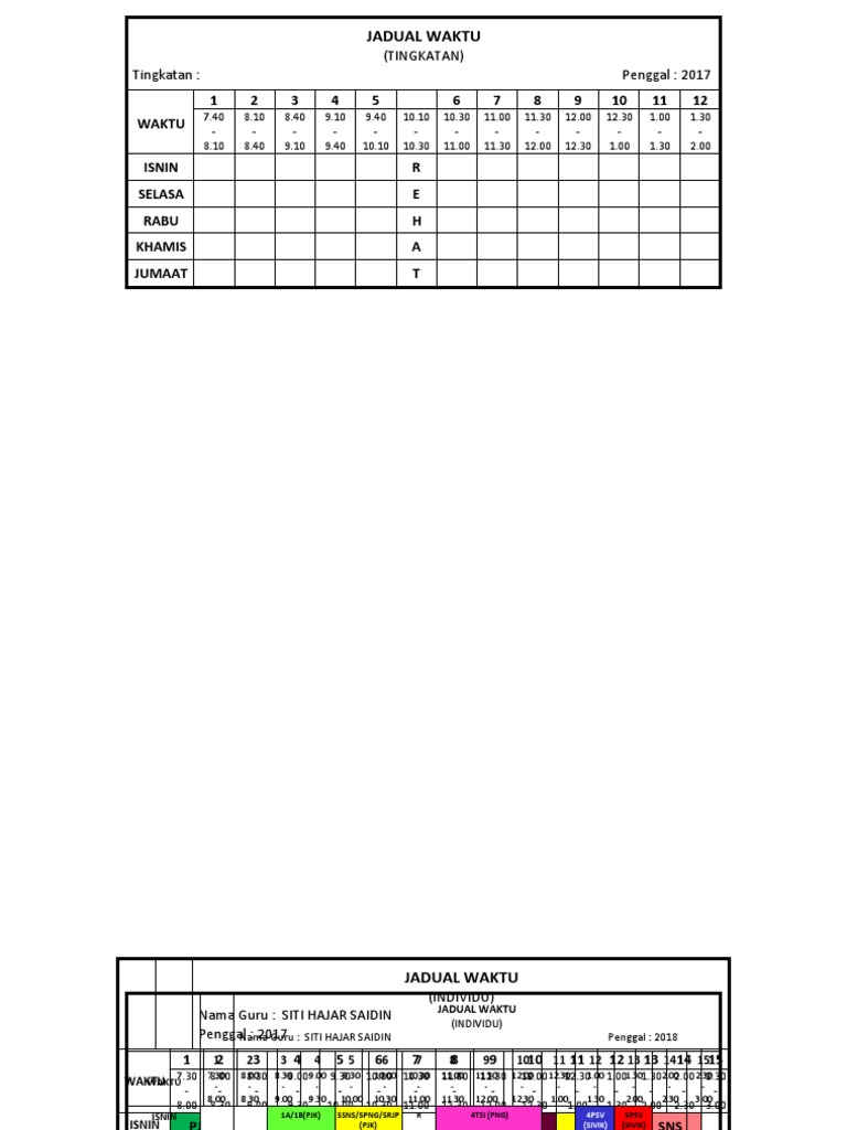 Jadual Waktu Kosong (15 Waktu) | PDF