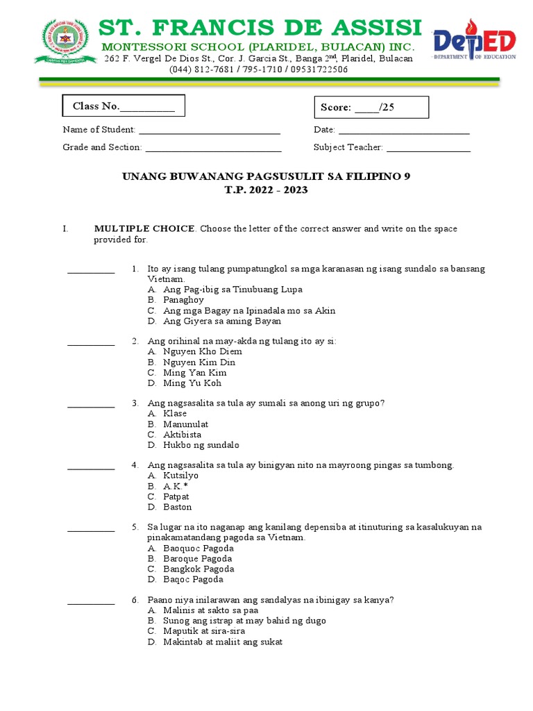 Pagsusulit Filipino 10 | PDF