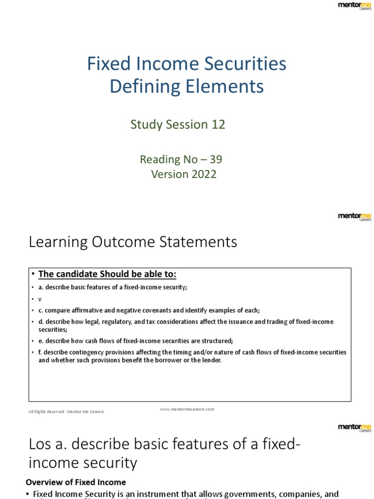 Reading 39 - Fixed Income Securities - Defining Elements | PDF | Bonds ...
