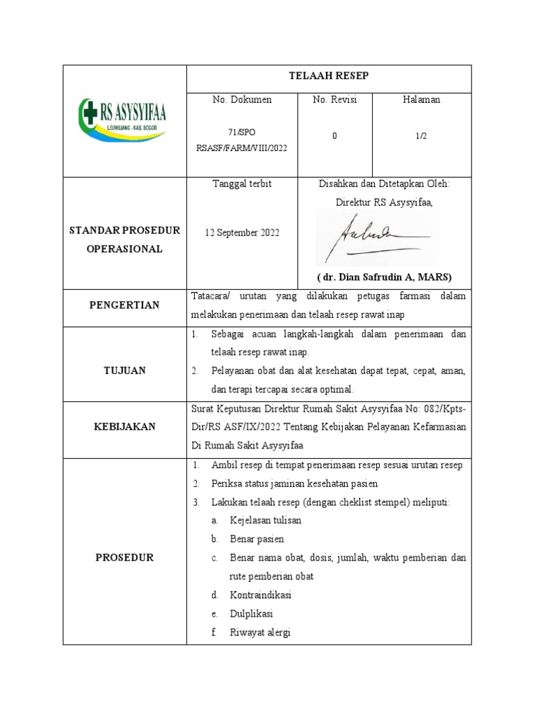 Sop Telaah Resep | PDF