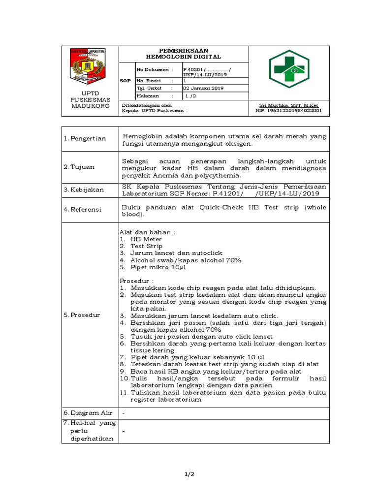 8.1. Sop Pemeriksaan Hemoglobin Digital | PDF