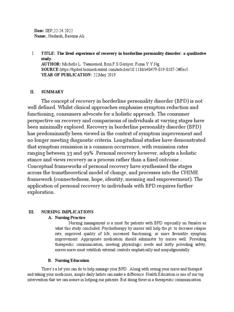 Journal Psych Ward | PDF | Borderline Personality Disorder ...