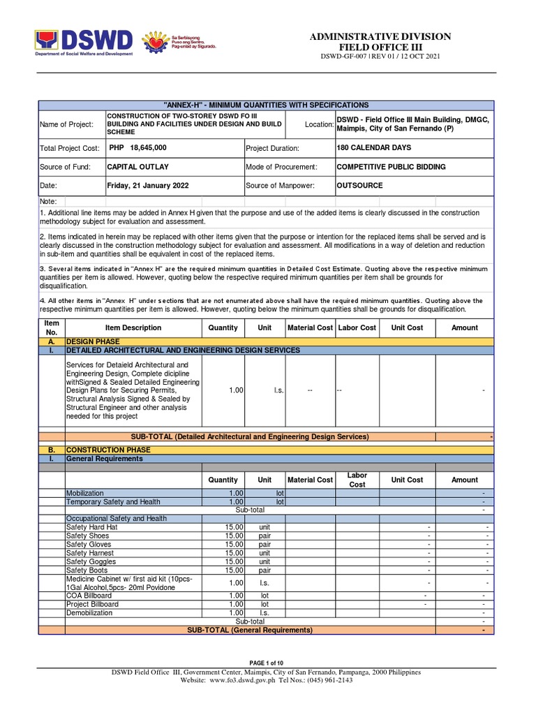 DSWD FO III Building Construction Bid | PDF | Plumbing | Geotechnical ...