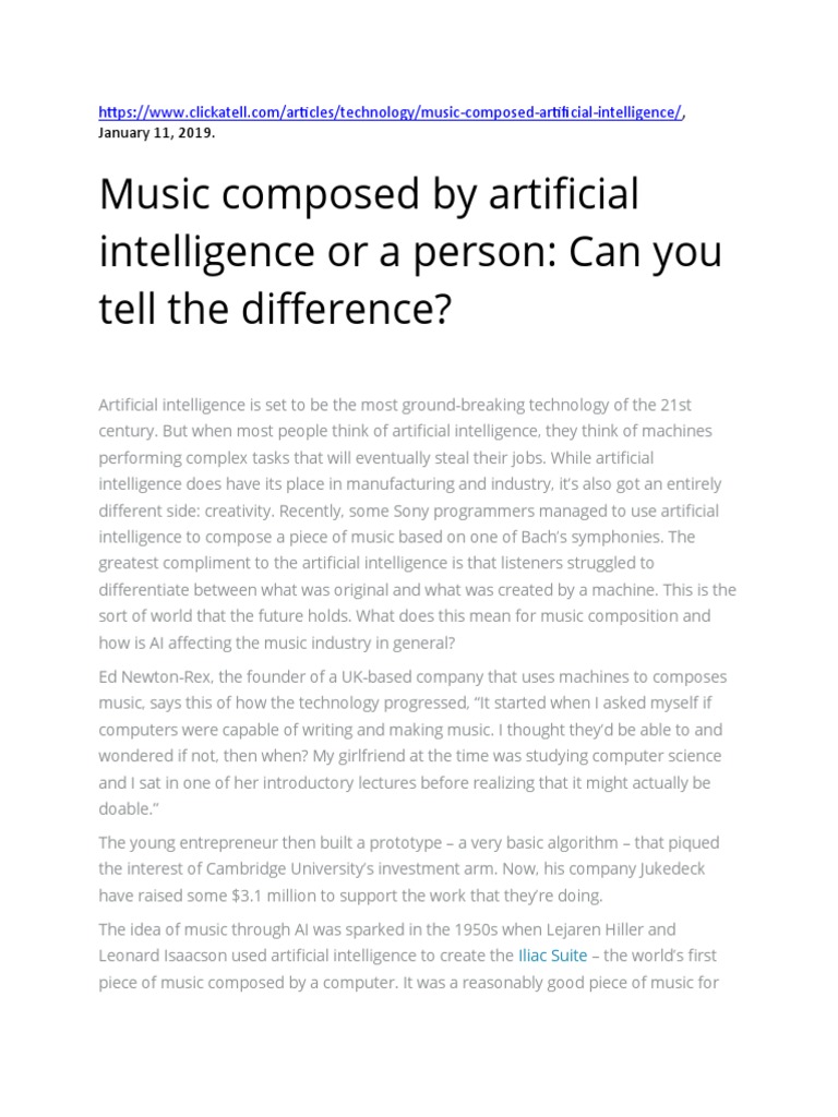 Music Composed by Artificial Intelligence or A Person - Can You Tell ...