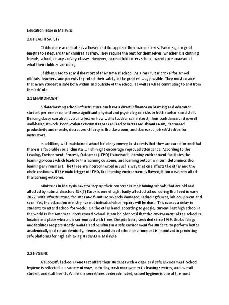 Education Issue in Malaysia | PDF | Hygiene | Schools