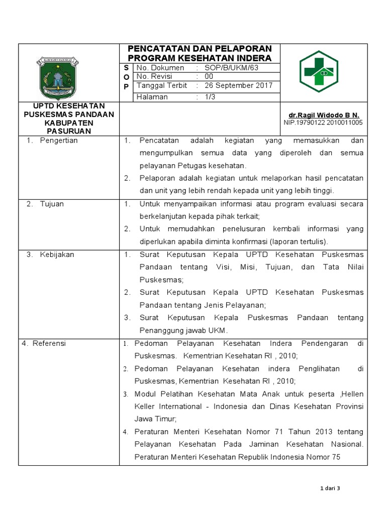 SOP PENCATATAN DAN PELAPORAN PROGRAM INDERA .Edit OK | PDF