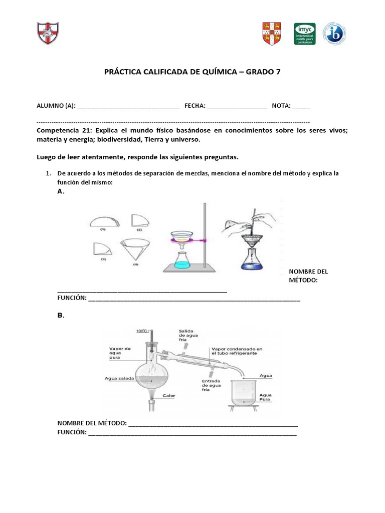 Grado 7 Química Práctica Calificada Pdf Mezcla Física