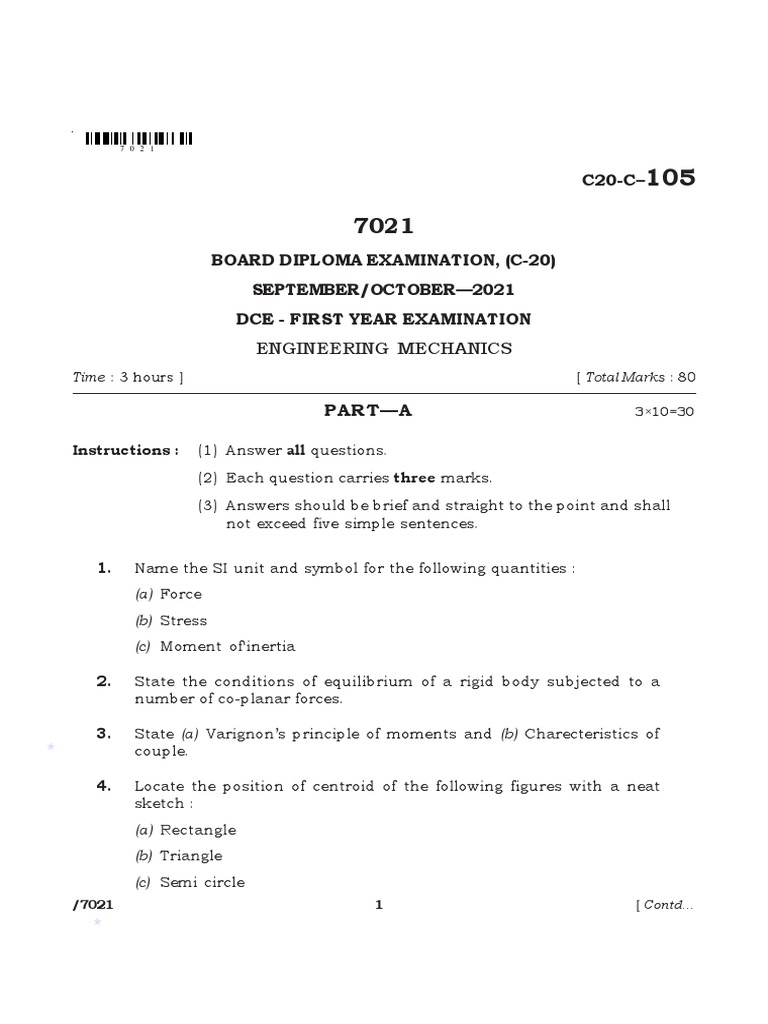Engineering Mechanics C20-Aug-Sept 2021 | PDF | Mechanics | Materials