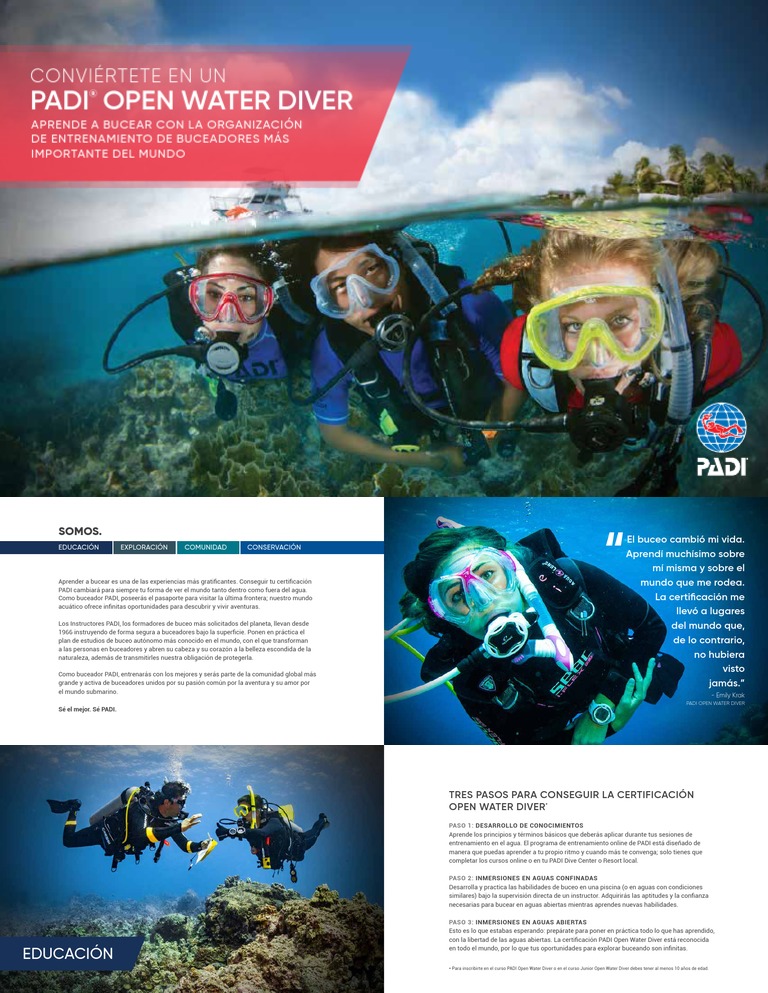 70195S - PADI - Open - Water - Diver - Brochure - PROOF - SP | PDF | Buceo bajo el agua ...