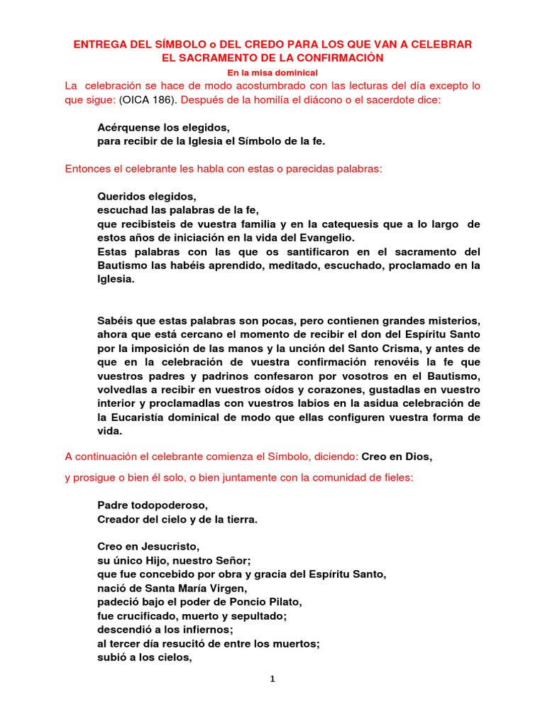 Entrega del Credo en Confirmación | PDF | eucaristía | Oración