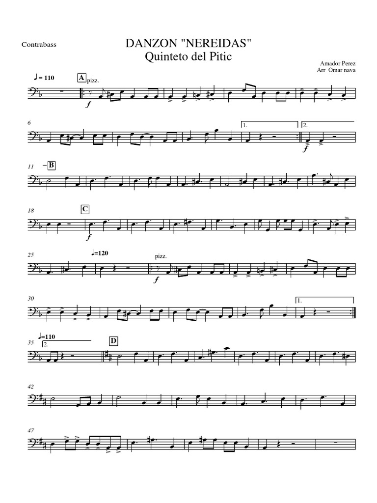 Danzón Nereidas - Quinteto Del Pitic 2016 Contrabass | PDF | Ajedrez