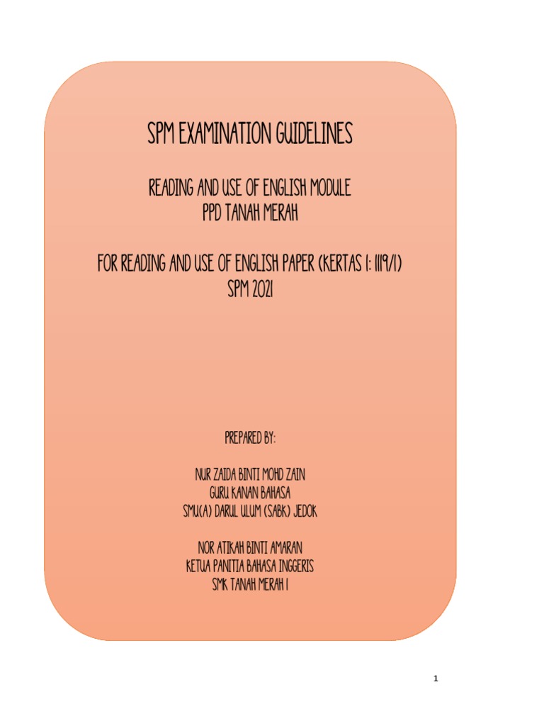 SPM English Reading and The Use of English 11191 Module | PDF