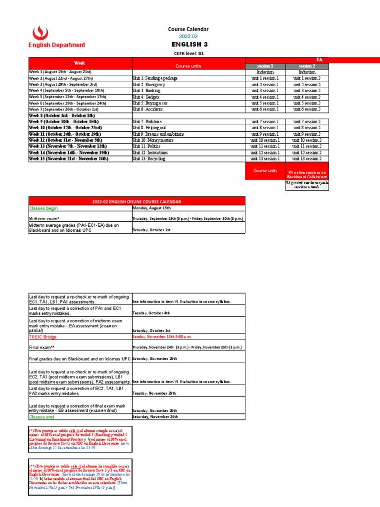 E3 Calendario Inglés UPC 2022-02 T | PDF | Languages Of The United ...
