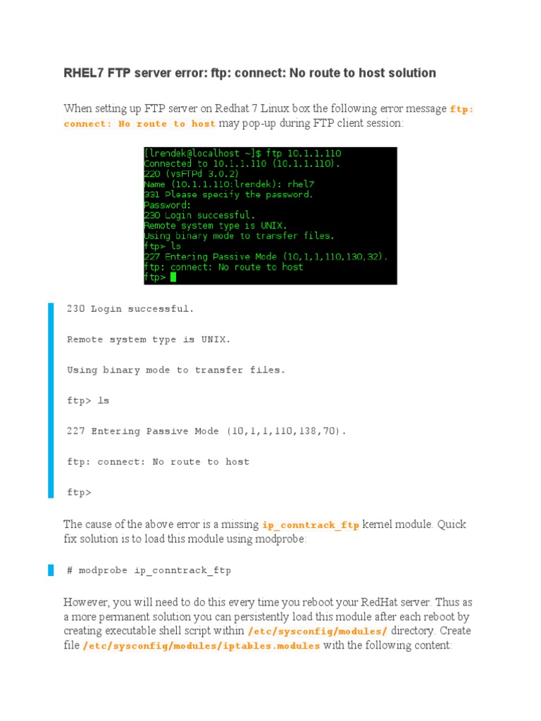 FTP Server Error FTP Connect No Route To Host Solution | PDF | File ...