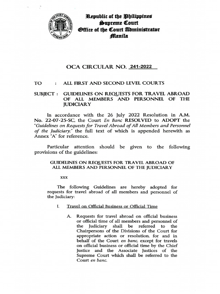 OCA Circular No. 241-2022 | PDF | Judge | Supreme Court Of The United ...