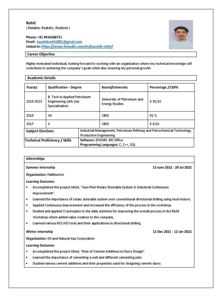 Rohit Resume | PDF | Engineering | Petroleum