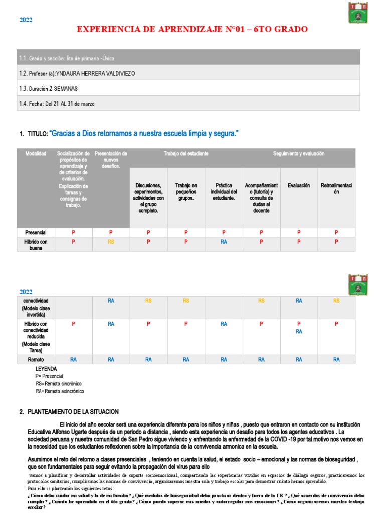 6° - Grado - Experiencia de Aprendizaje | PDF | Números | Dibujo