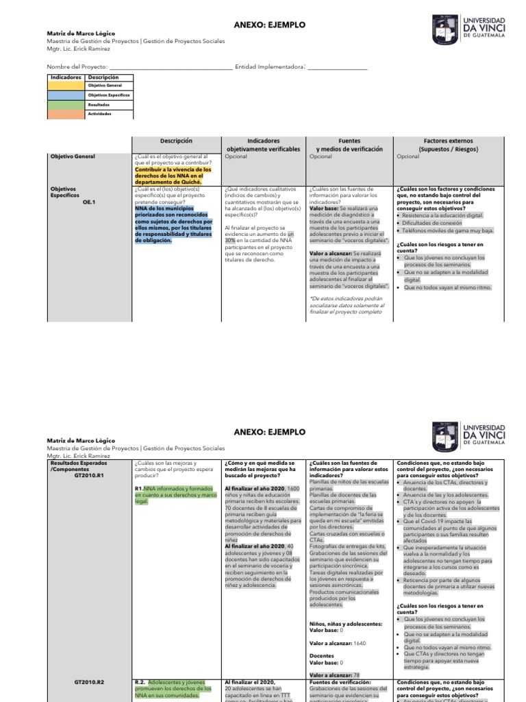 Matriz de Marco Lógico - 22-Ejemplo | PDF