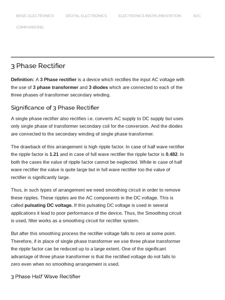 What Is 3 Phase Rectifier - 3 Phase Half Wave, Full Wave & Bridge ...