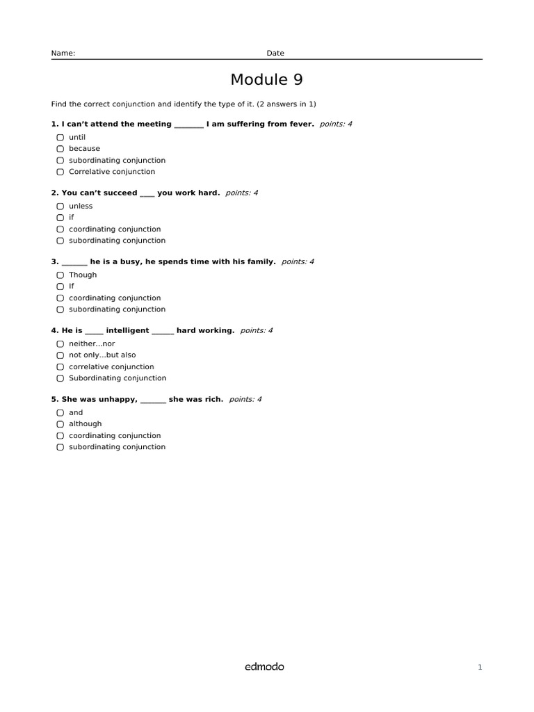 Conjunction Quiz | PDF