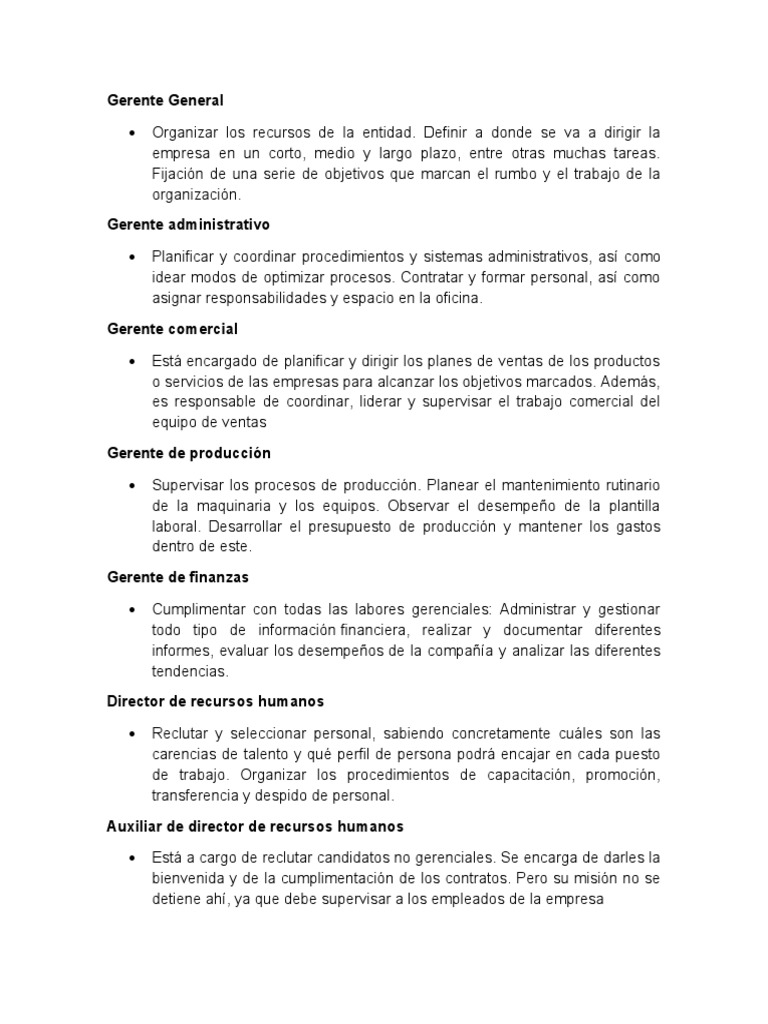 Funciones de Un Gerente General | PDF | Gestión de recursos humanos ...