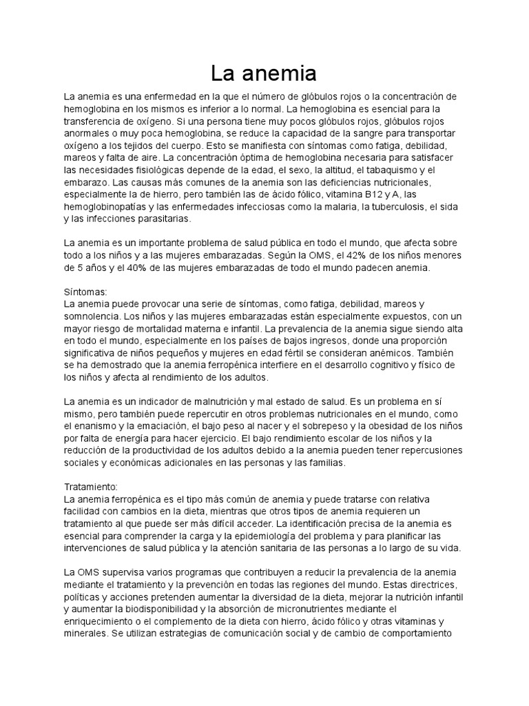 La Anemia | PDF | Anemia | Glóbulo rojo