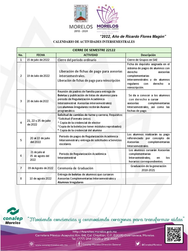 Calendario de Actividades Intersemestrales 12223 | PDF