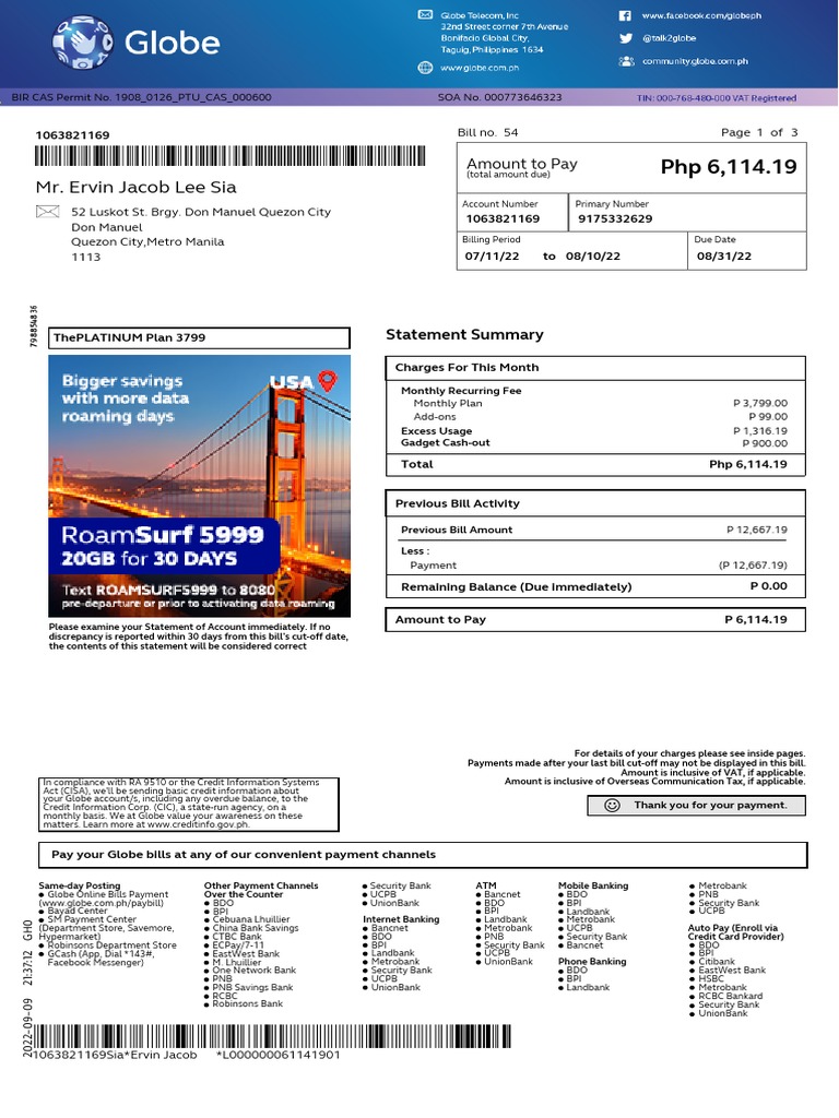 Globe Bill Null | PDF | Google Play | Value Added Tax