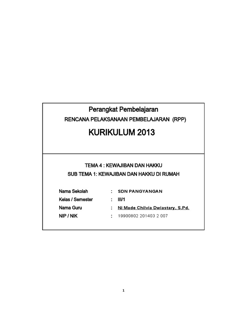 K3 RPP Tema 4 ST 1 Rev. 2018 | PDF