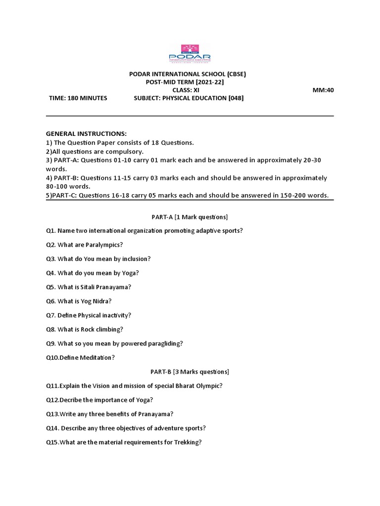 Exam Paper | PDF | Recreation | Physical Exercise