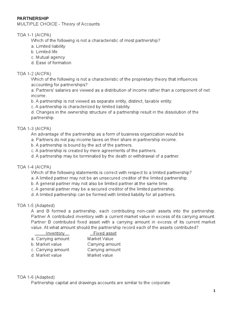 Accounting for Partnerships: An Analysis of Key Concepts Regarding Partnership Formation ...