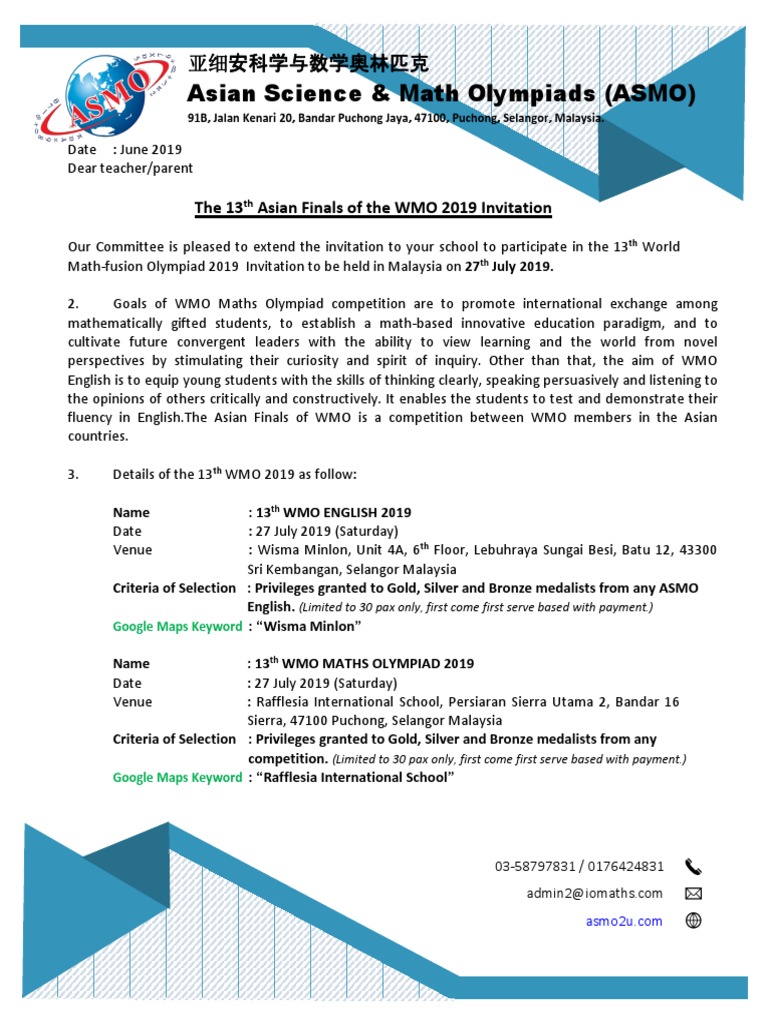Invitation to Participate in the 13th Asian Finals of the World Math ...