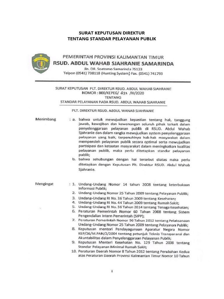 Buku Standar Pelayanan Publik RSUD AWS | PDF | Bisnis | Pengelolaan Keuangan & Uang