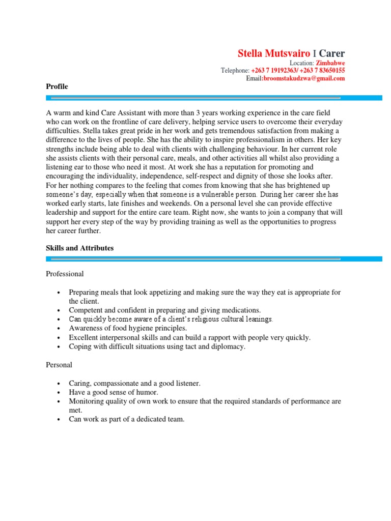 Stella's Resume I Carer1 | PDF | Caregiver | Mental Health